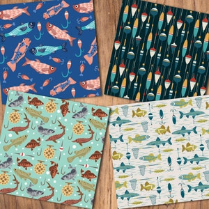 Fishing Digital Papers: Unique Fisherman Clipart & Patterns (digital ...