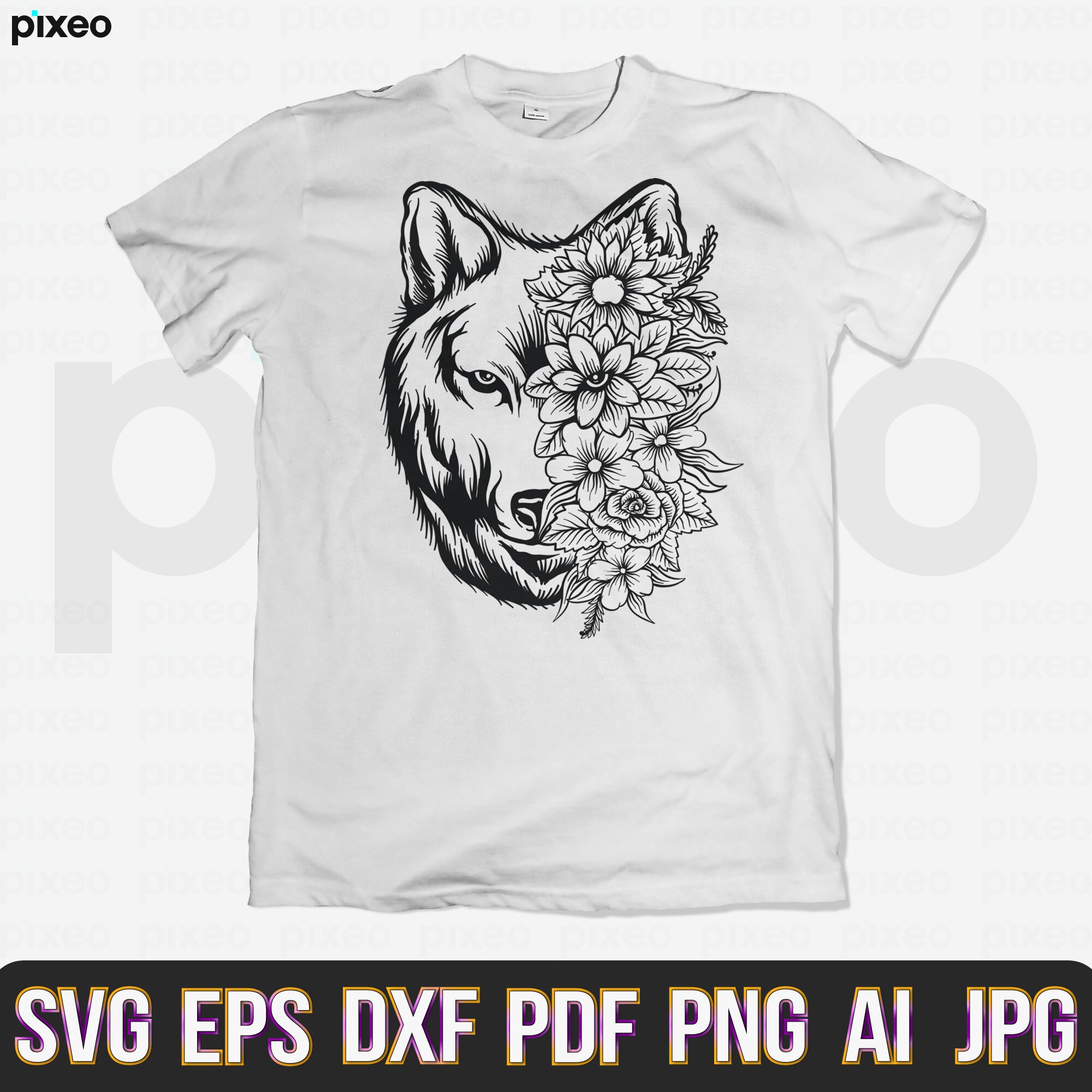 Wolf With Flowers Svg Wolf Svg Wolf Flower Svg Wolf Head | Etsy