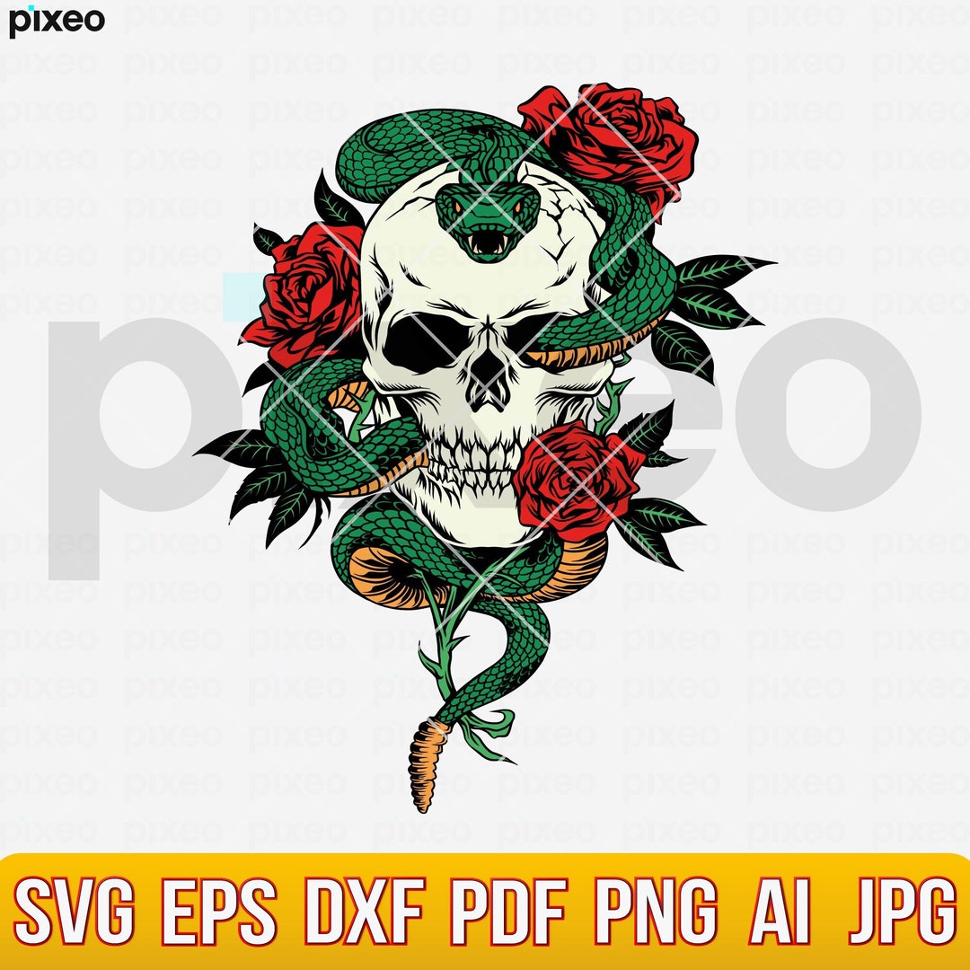Skull Snake Svg, Floral Snake Skull Svg, Skull Svg, Snake Svg, Flower ...