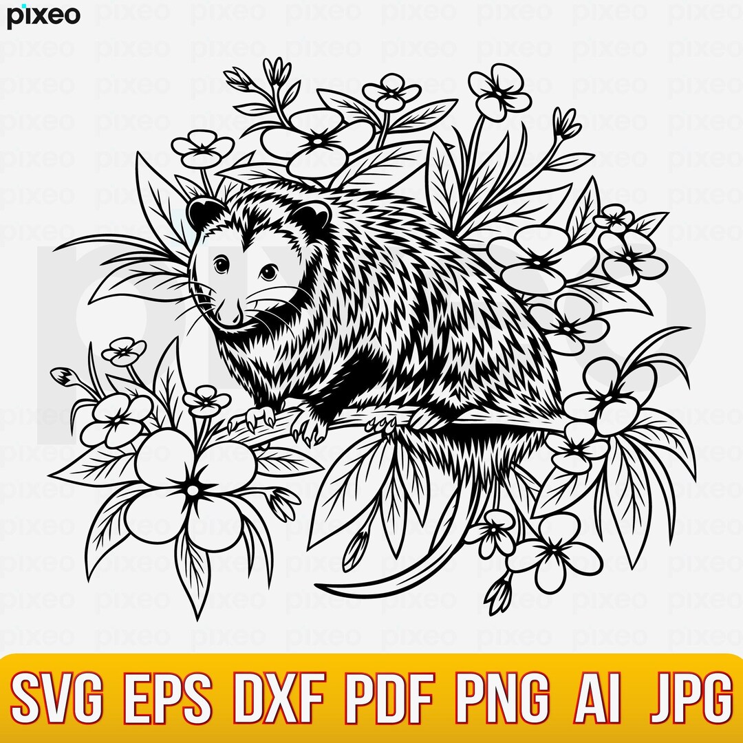 Opossum With Flowers SVG: Cricut Cut File, Clipart (digital Download ...