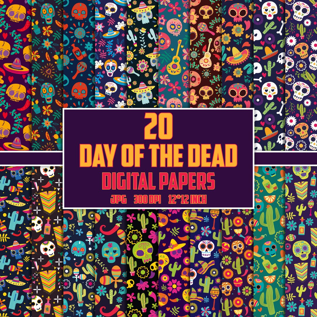 Day of the Dead Digital Paper, Dia De Los Muertos Pattern, Sugar Skull ...