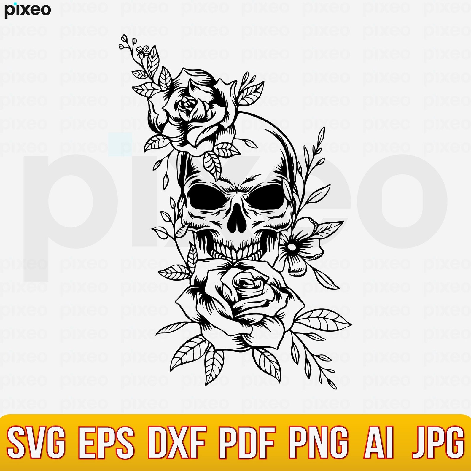 Skull and Roses SVG Skull With Flowers SVG Skull SVG Skull - Etsy