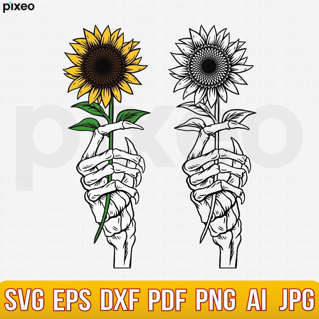 Skeleton Hand Holding Sunflower SVG: Skull Flower Clipart (digital ...