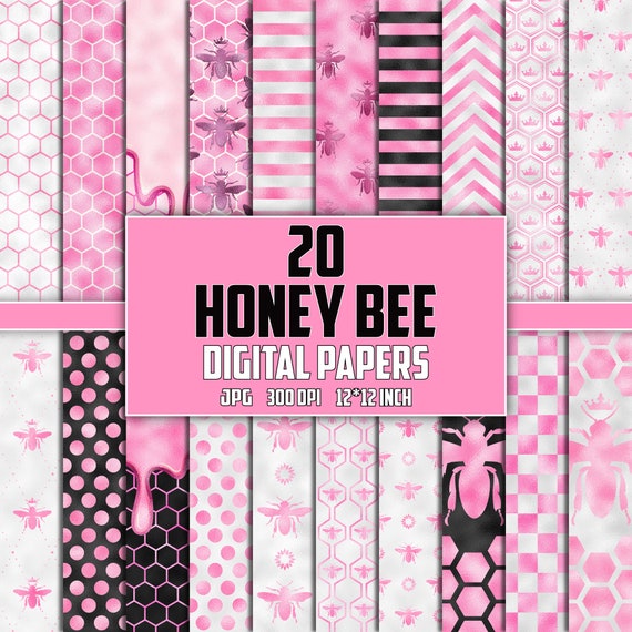 Pink Honey Bee Digital Paper Honey Bee Seamless Patterns Bee | Etsy