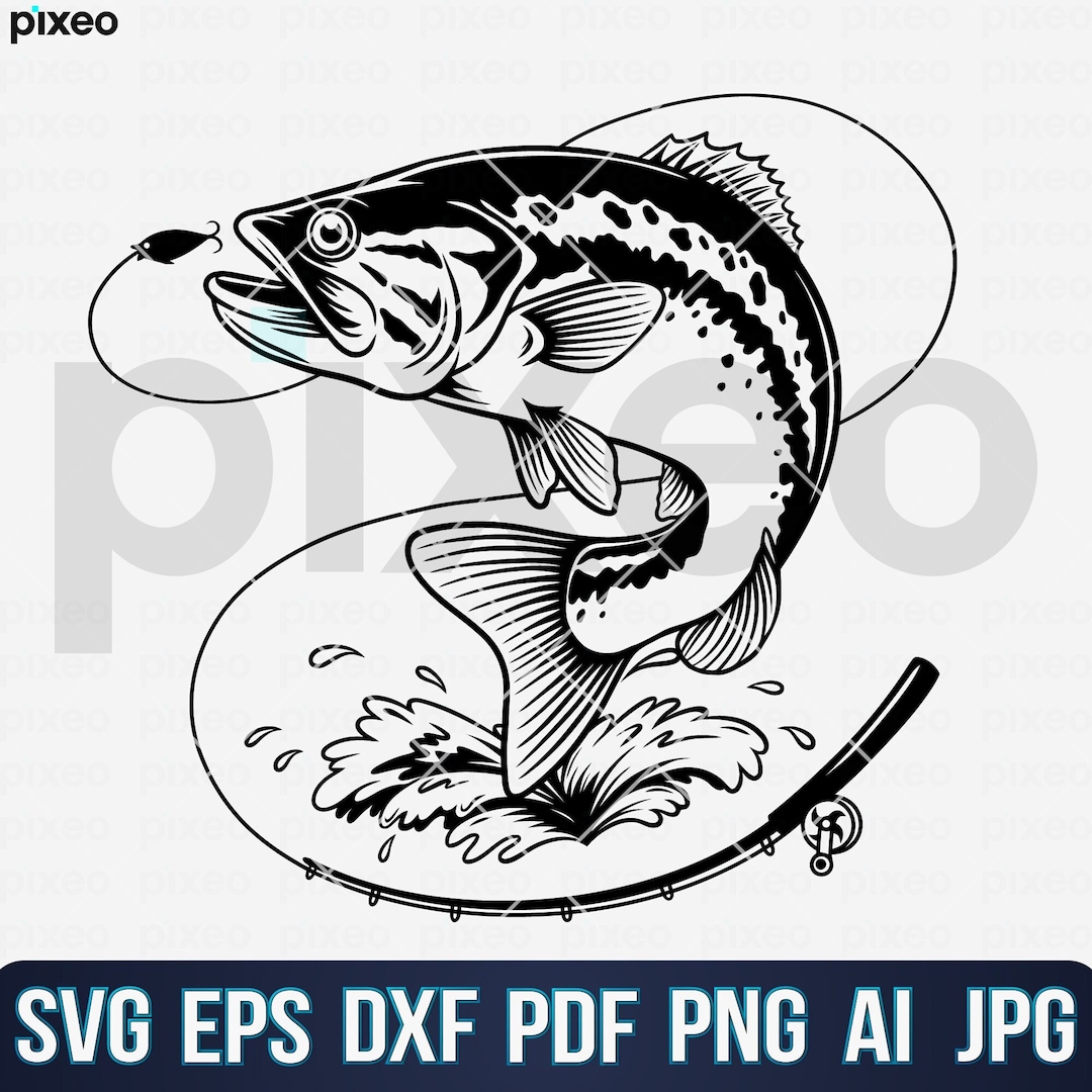 Bass Fishing Svg, Fishing Svg, Bass Fish Svg, Bass Clipart, Bass Vector ...