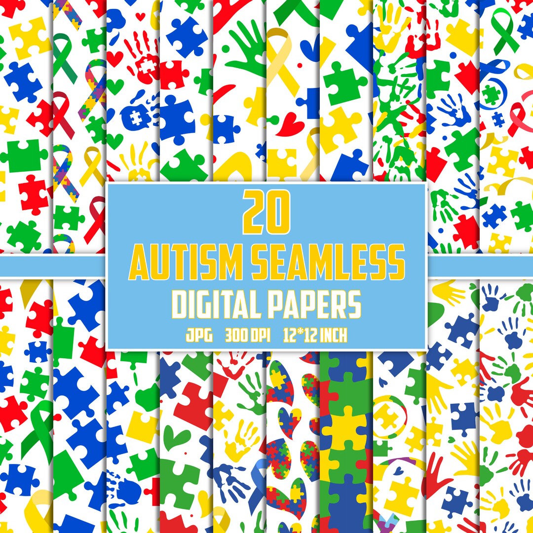 Autism Awareness Digital Paper: Puzzle Seamless Pattern (JPG) - Etsy