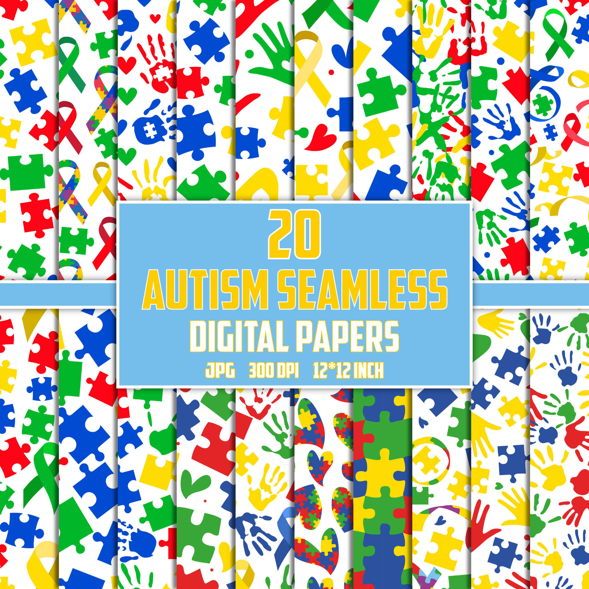 Autism Puzzle Pieces Border