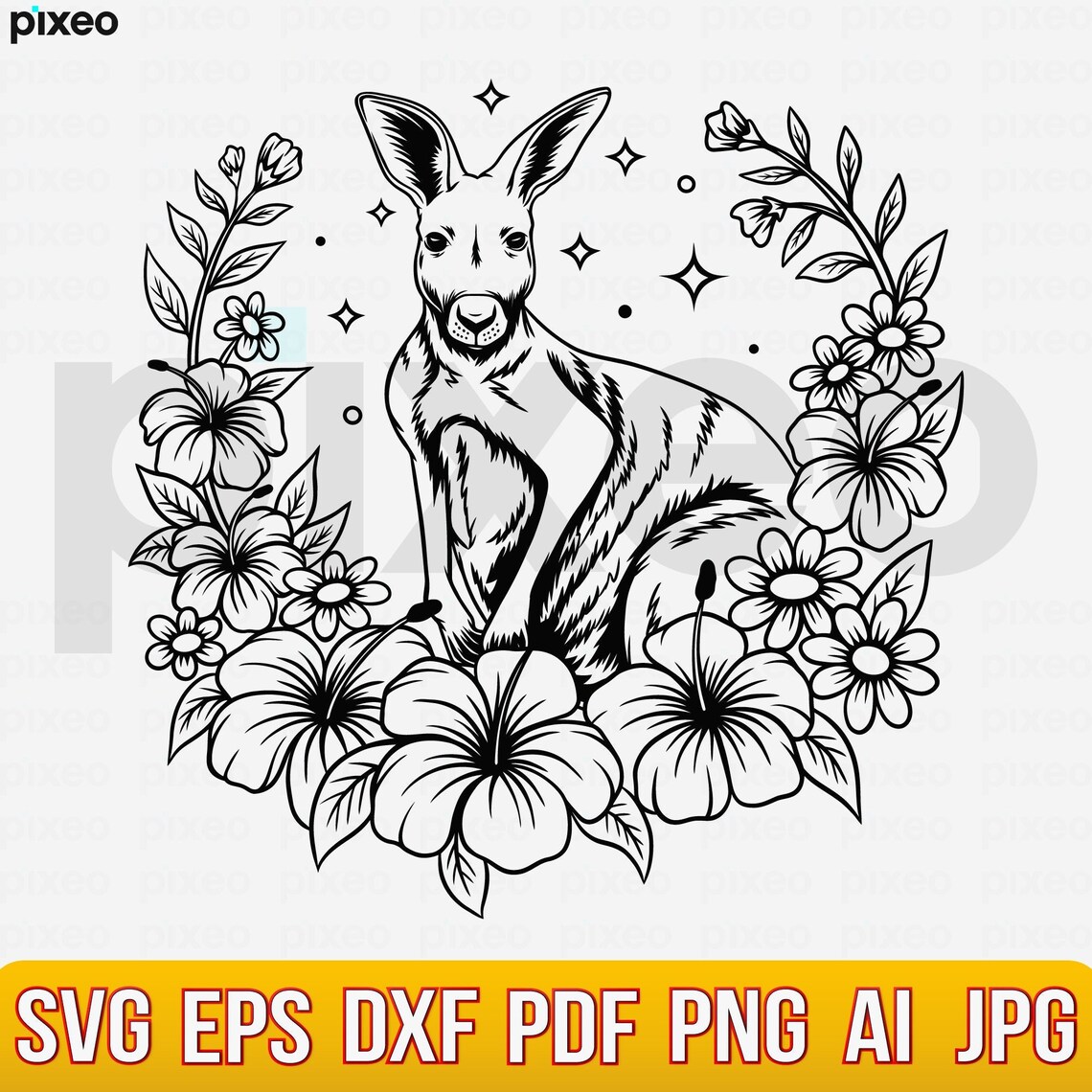 Kangaroo With Flowers Svg Kangaroo Svg Kangaroo Flower Svg - Etsy