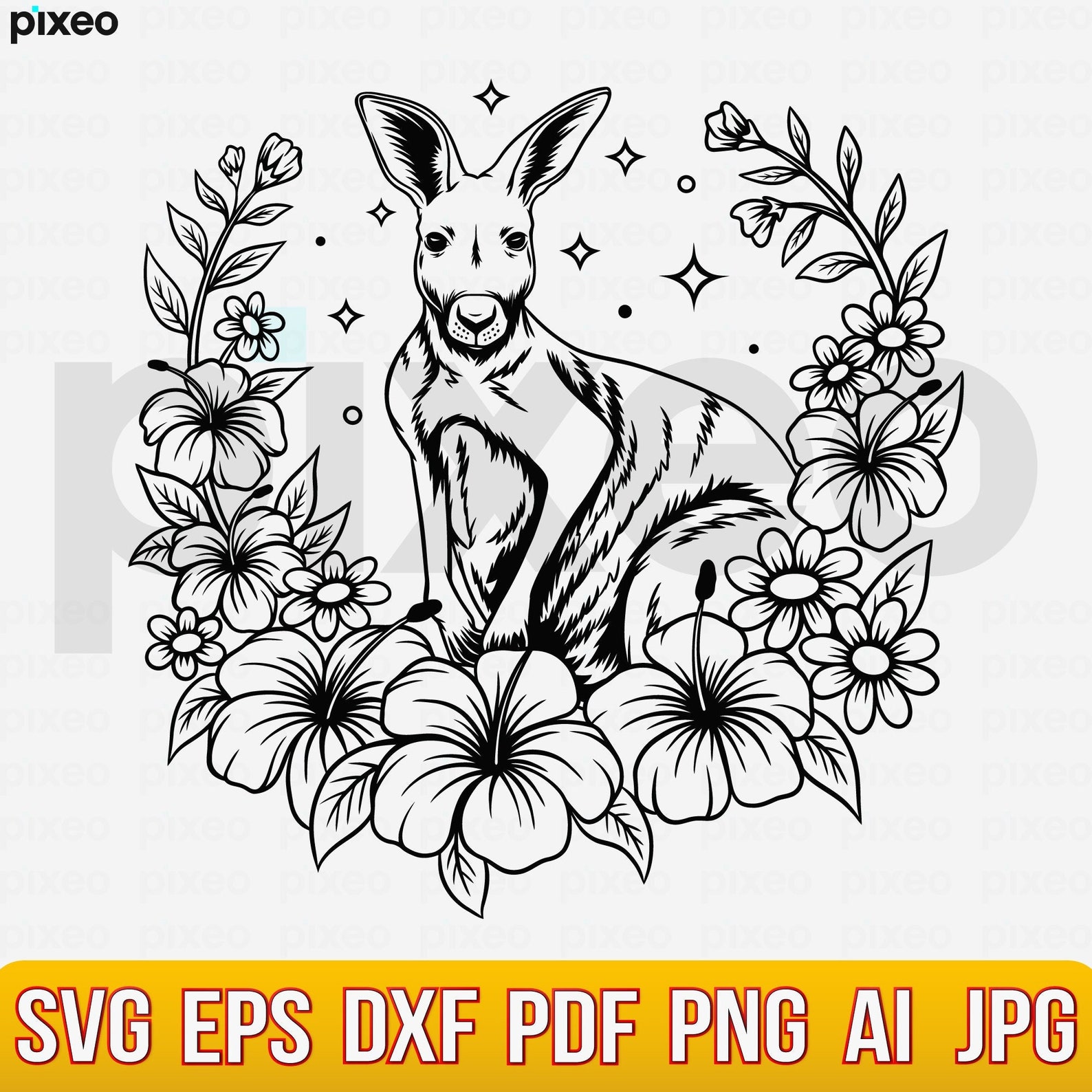 Kangaroo With Flowers Svg Kangaroo Svg Kangaroo Flower Svg - Etsy