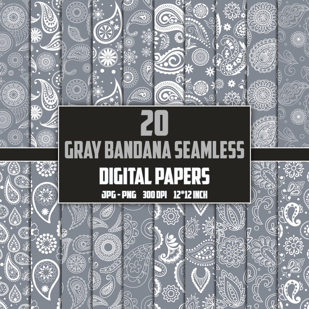 Gray Bandana Seamless Pattern, Paisley Seamless Pattern, Bandana Svg ...