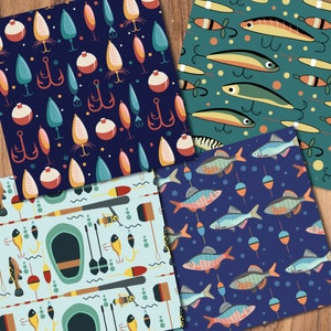 Fishing Digital Papers: Unique Fisherman Clipart & Patterns (digital ...
