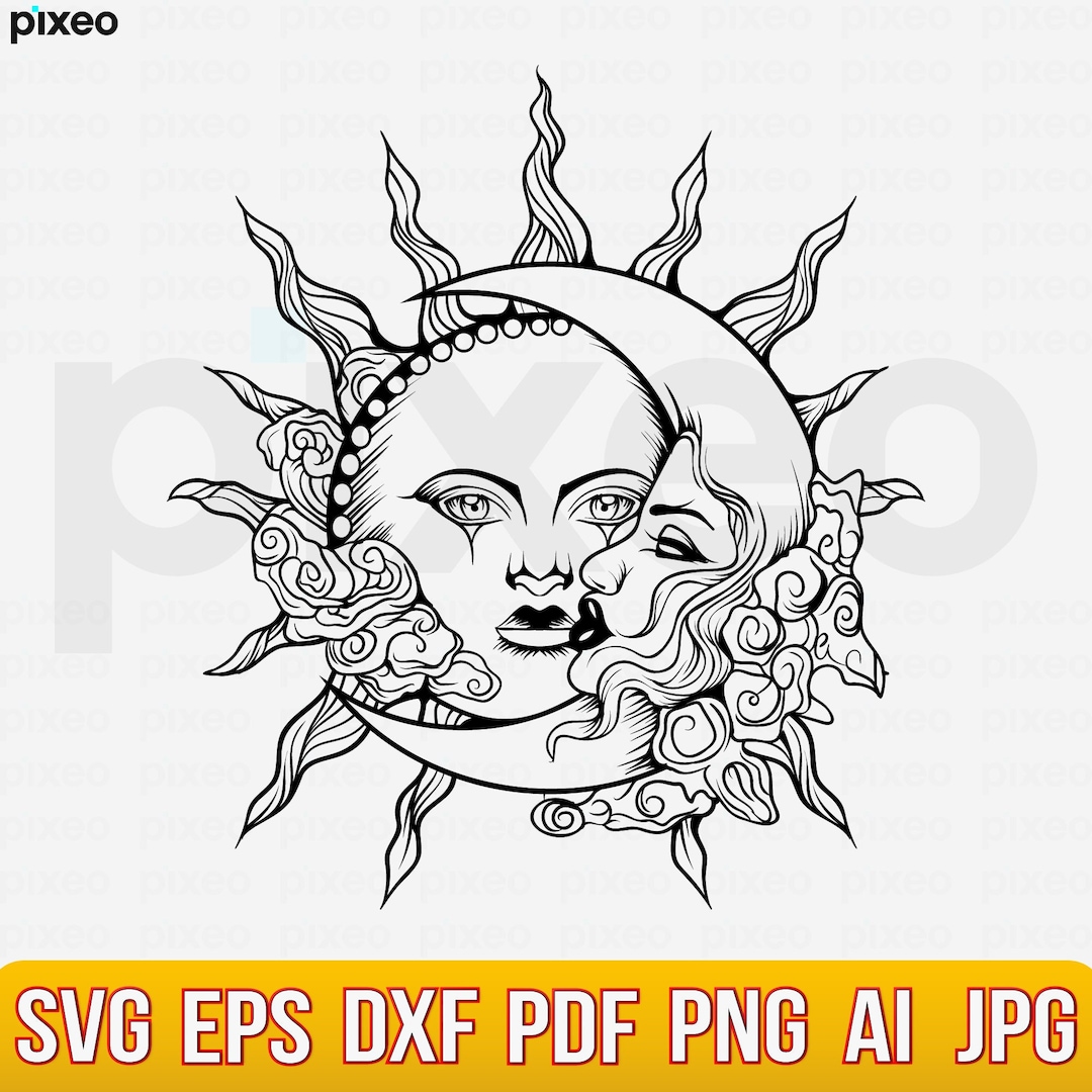 Sun and Moon Svg, Celestial Svg, Sun Svg, Moon Svg, Sun and Moon ...