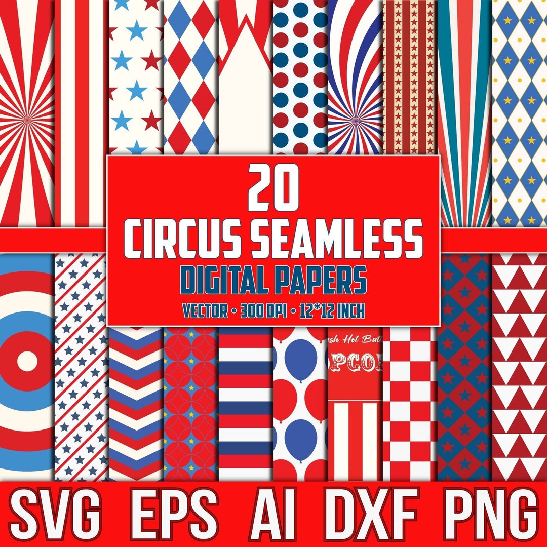 Circus Digital Paper, Circus Seamless Patterns, Circus Svg, Circus ...