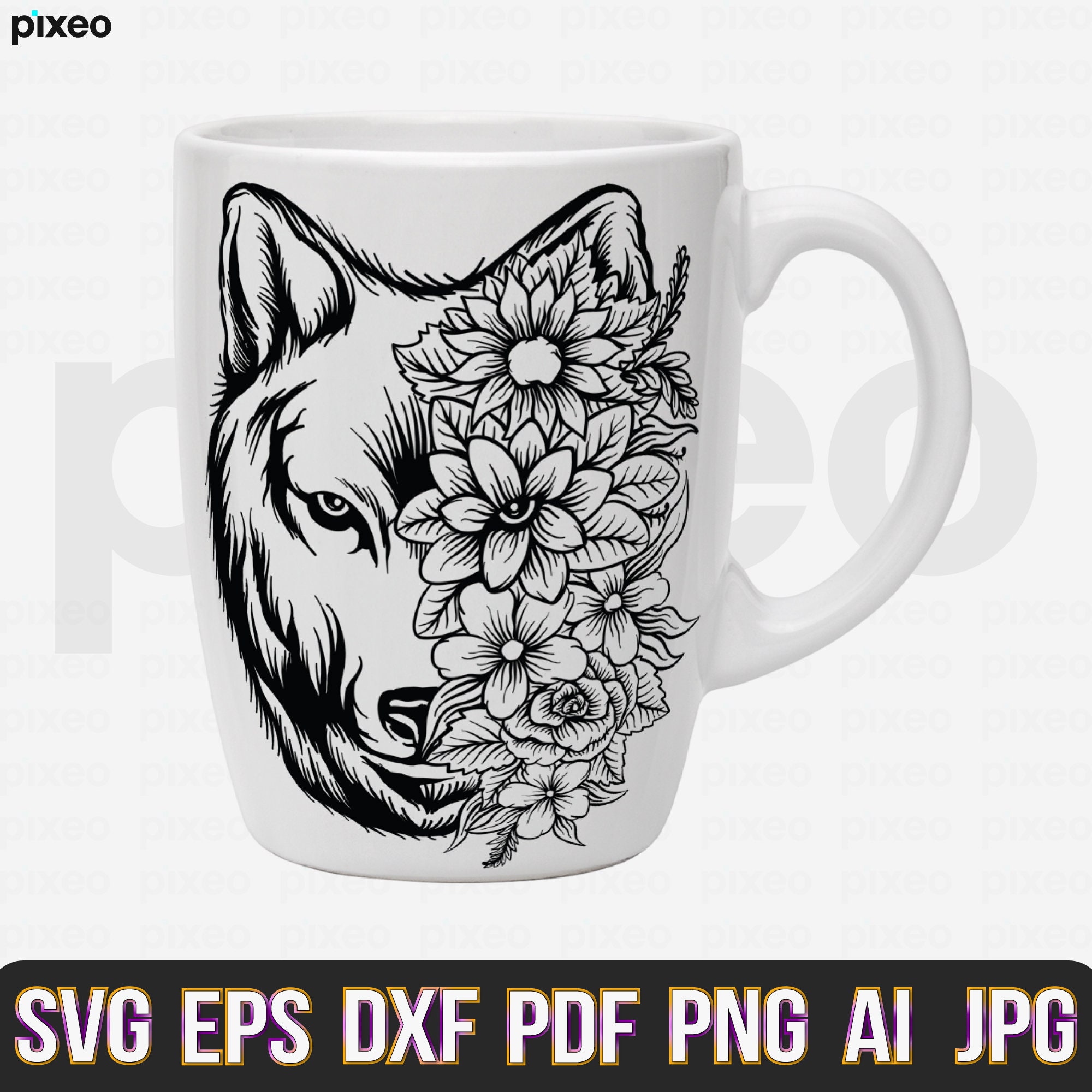 Wolf With Flowers Svg Wolf Svg Wolf Flower Svg Wolf Head | Etsy