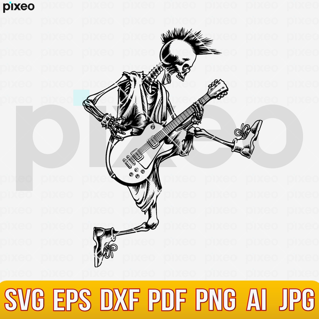 Skeleton Guitarist Svg, Rock and Roll Music Svg, Guitar Svg, Rock Band ...