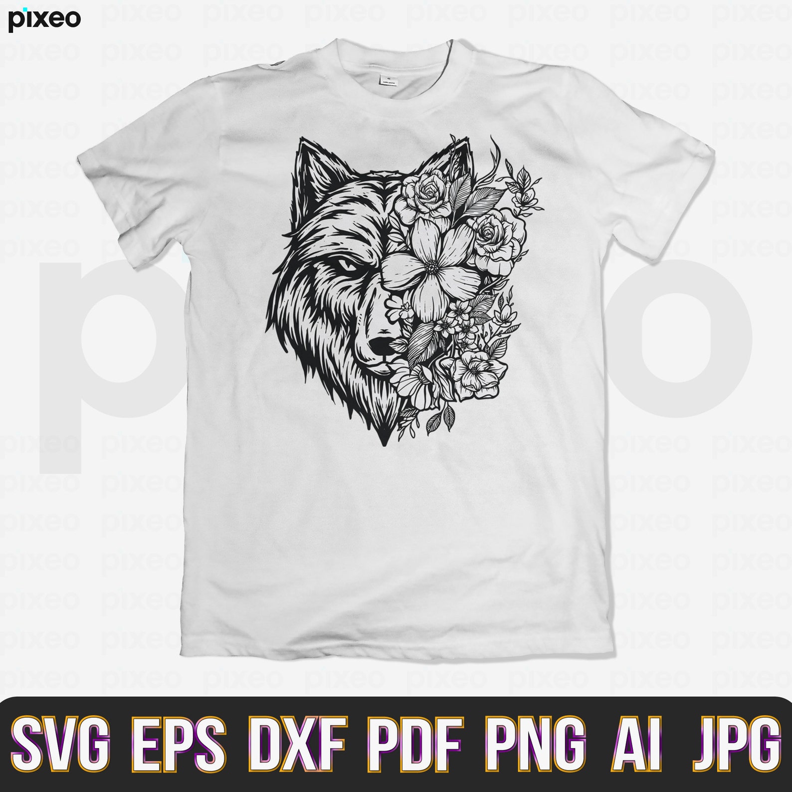 Wolf With Flowers Svg Wolf Svg Wolf Flower Svg Wolf Head | Etsy