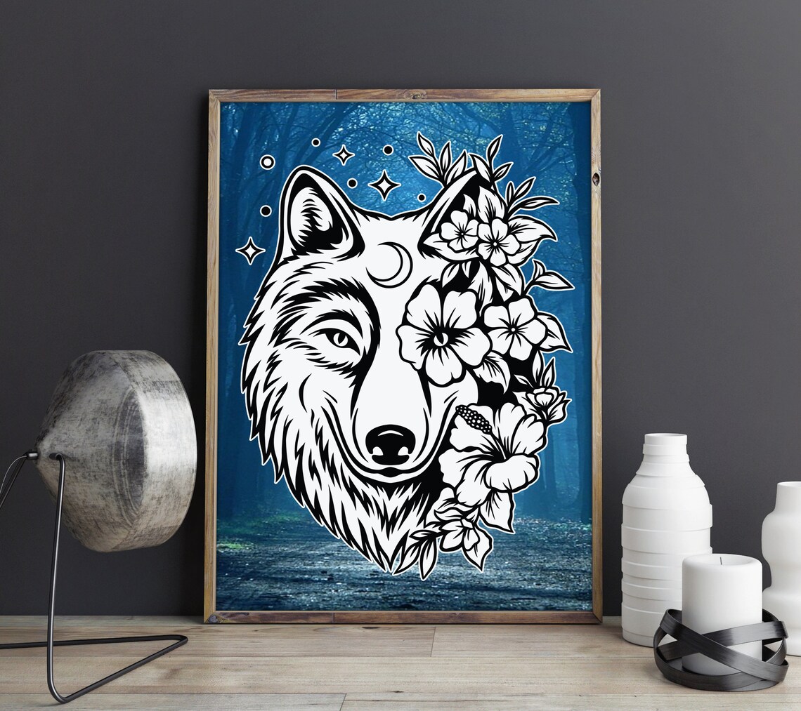 Wolf With Flowers Svg Wolf Svg Wolf Flower Svg Wolf Head | Etsy
