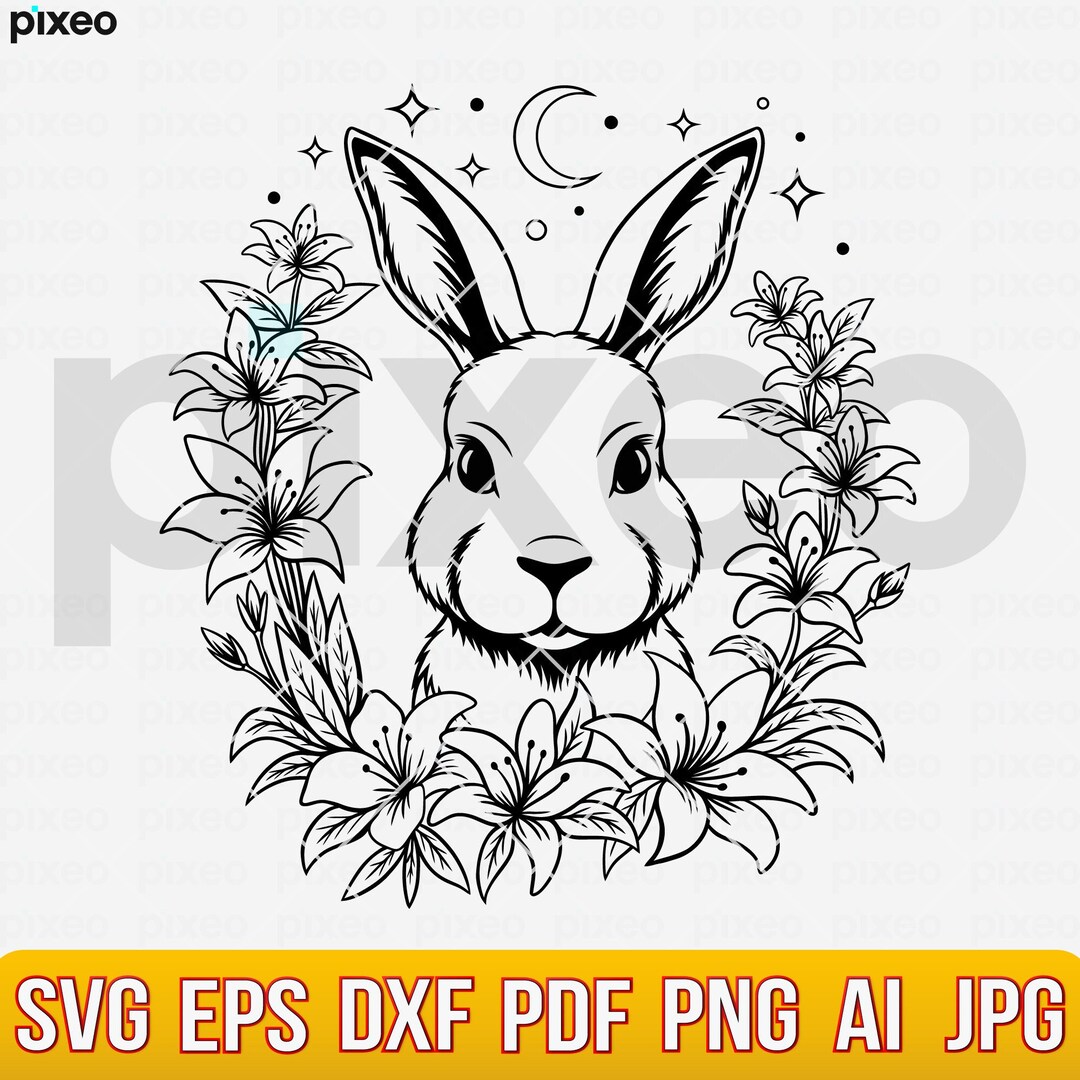Bunny With Flowers Svg, Floral Bunny Svg, Rabbit Svg, Easter Bunny Svg ...