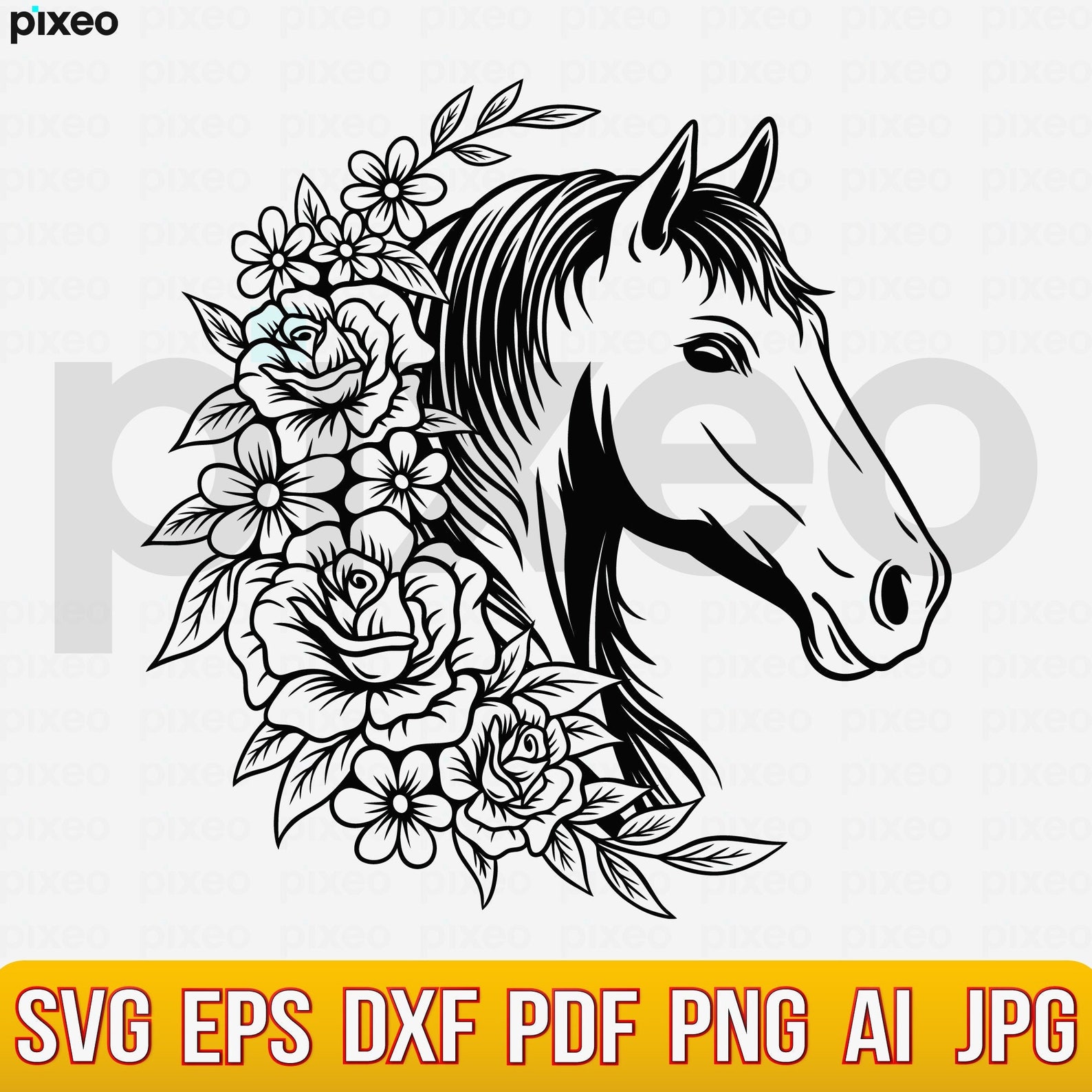 Horse With Flowers Svg Horse Svg Horse Flower Svg Horse - Etsy