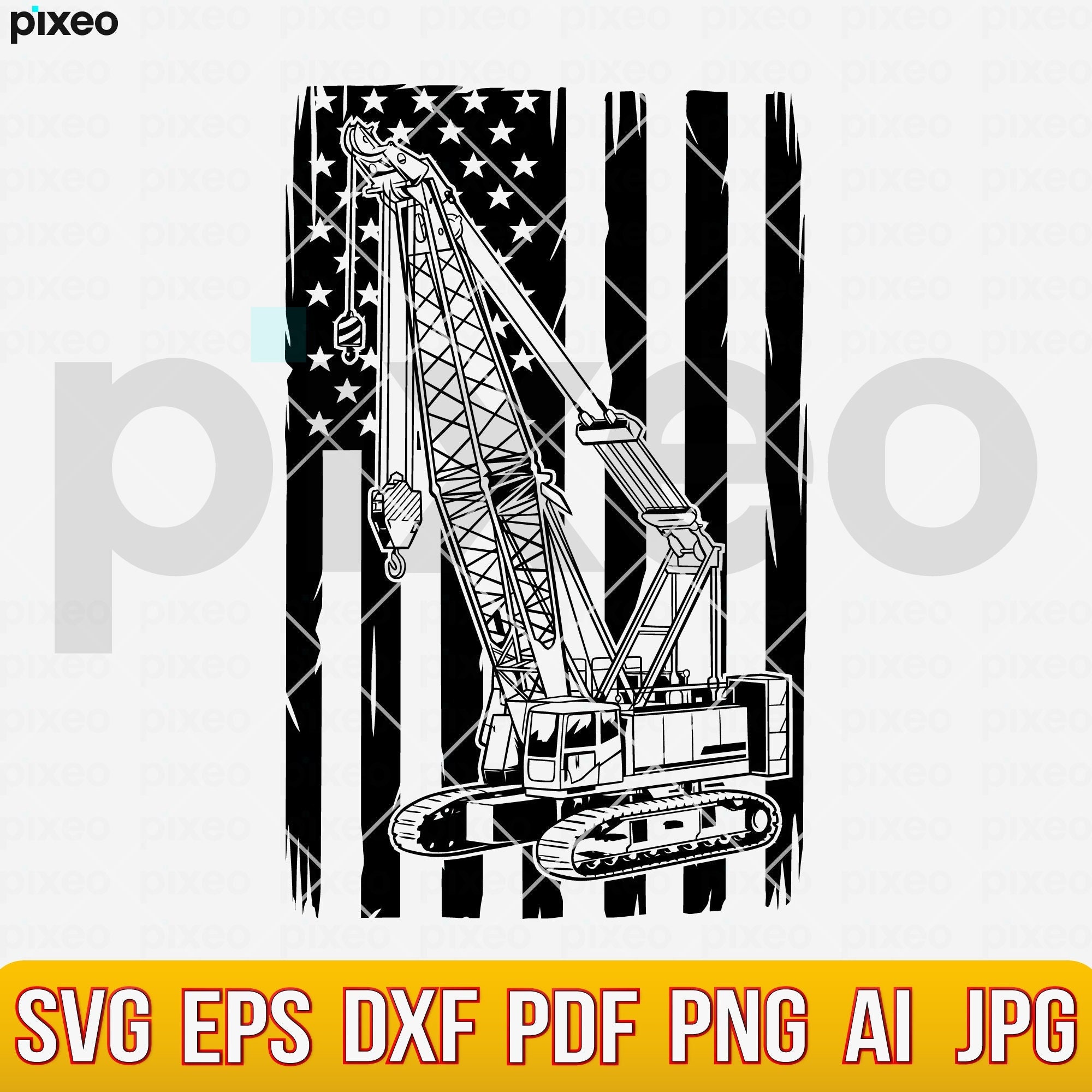 Crane Truck With Flag Svg, Crane Svg, Mobile Crane Svg, Crane Clipart ...