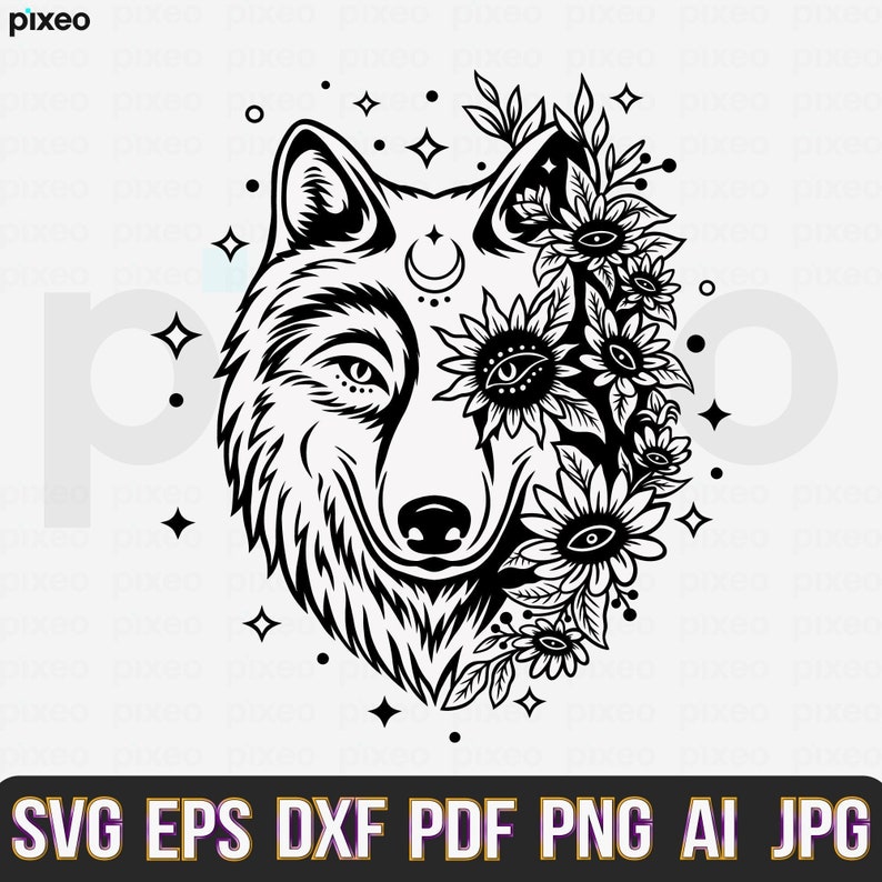Wolf With Flowers Svg Wolf Svg Wolf Flower Svg Wolf Head - Etsy