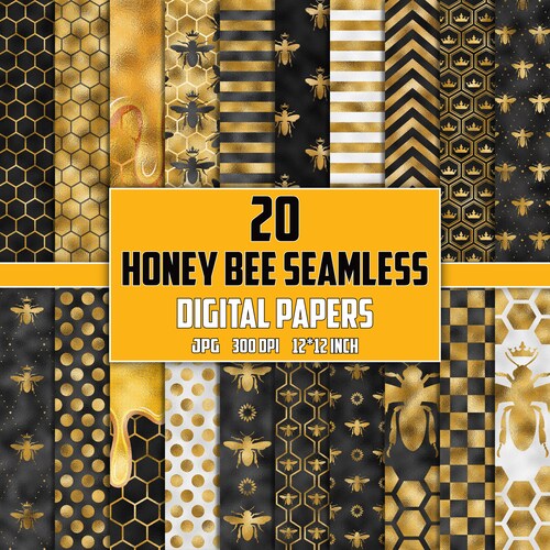 Honey Bee Digital Paper Honey Bee Seamless Patterns Bee Svg - Etsy