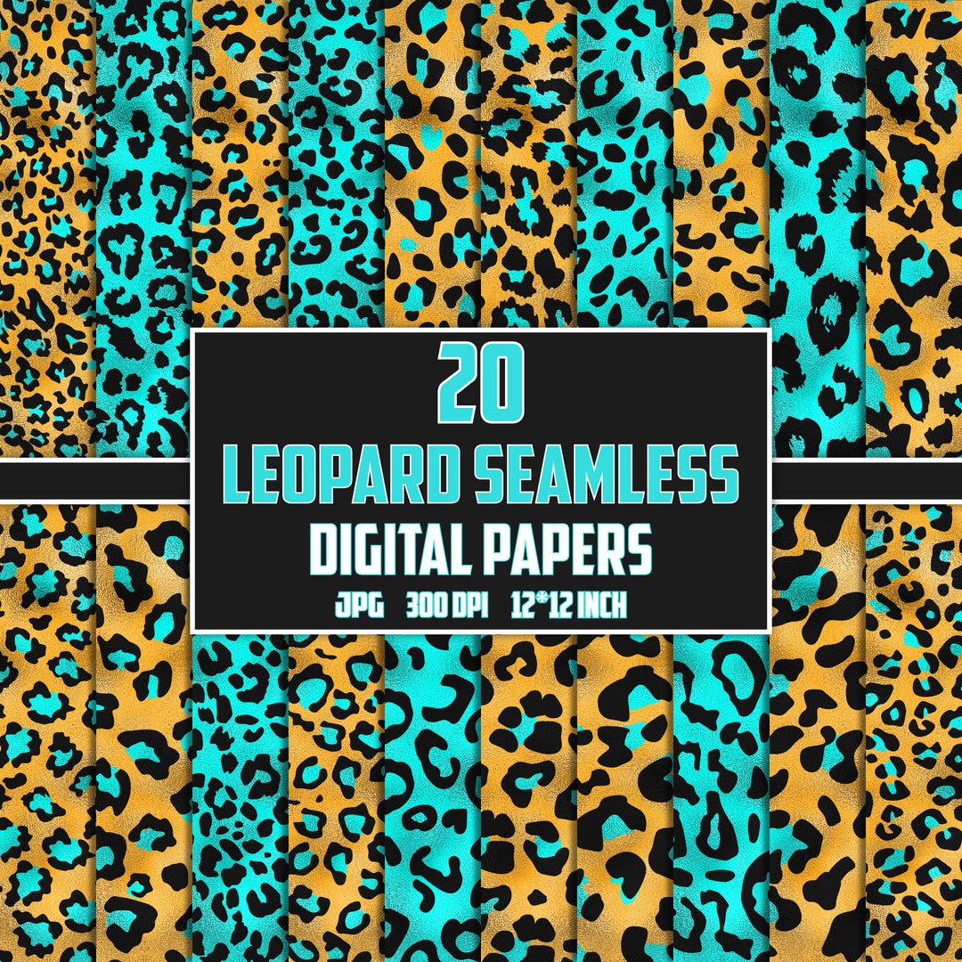 Turquoise Gold Leopard Digital Paper, Leopard Seamless Pattern, Leopard ...