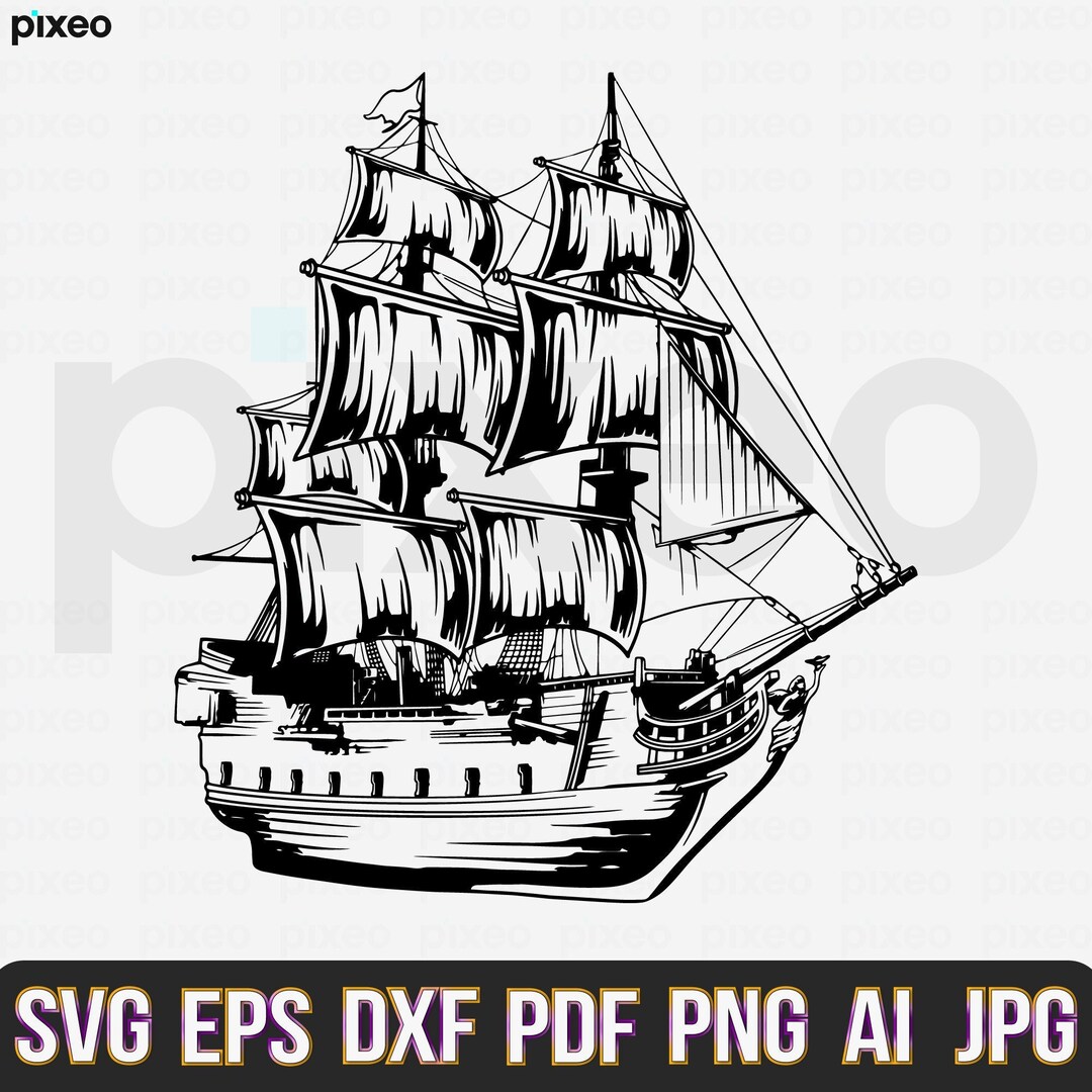 Pirate Ship Svg, Ship Svg, Black Ship Svg, Pirate Svg, Pirate Ship ...