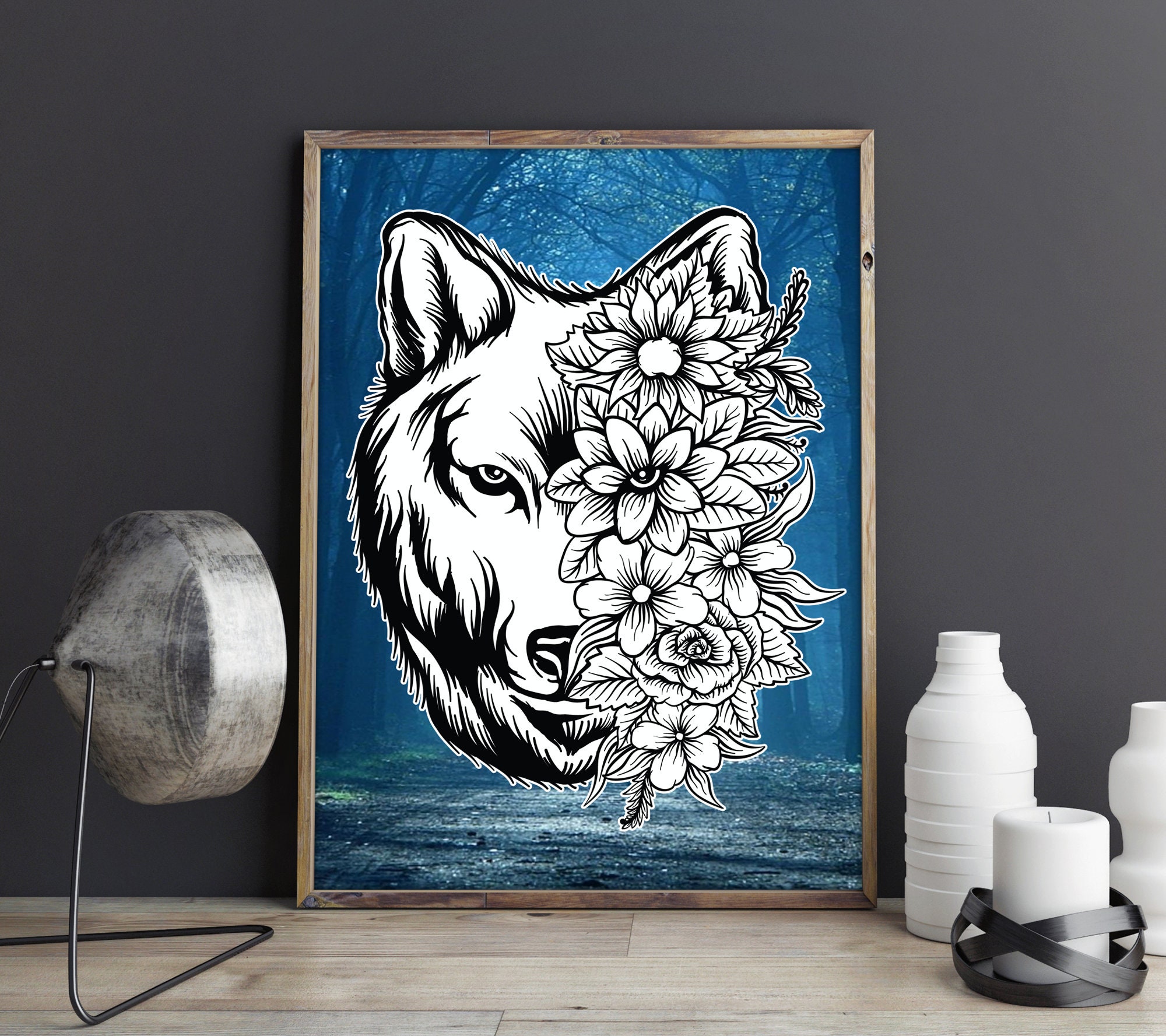 Wolf With Flowers Svg Wolf Svg Wolf Flower Svg Wolf Head | Etsy