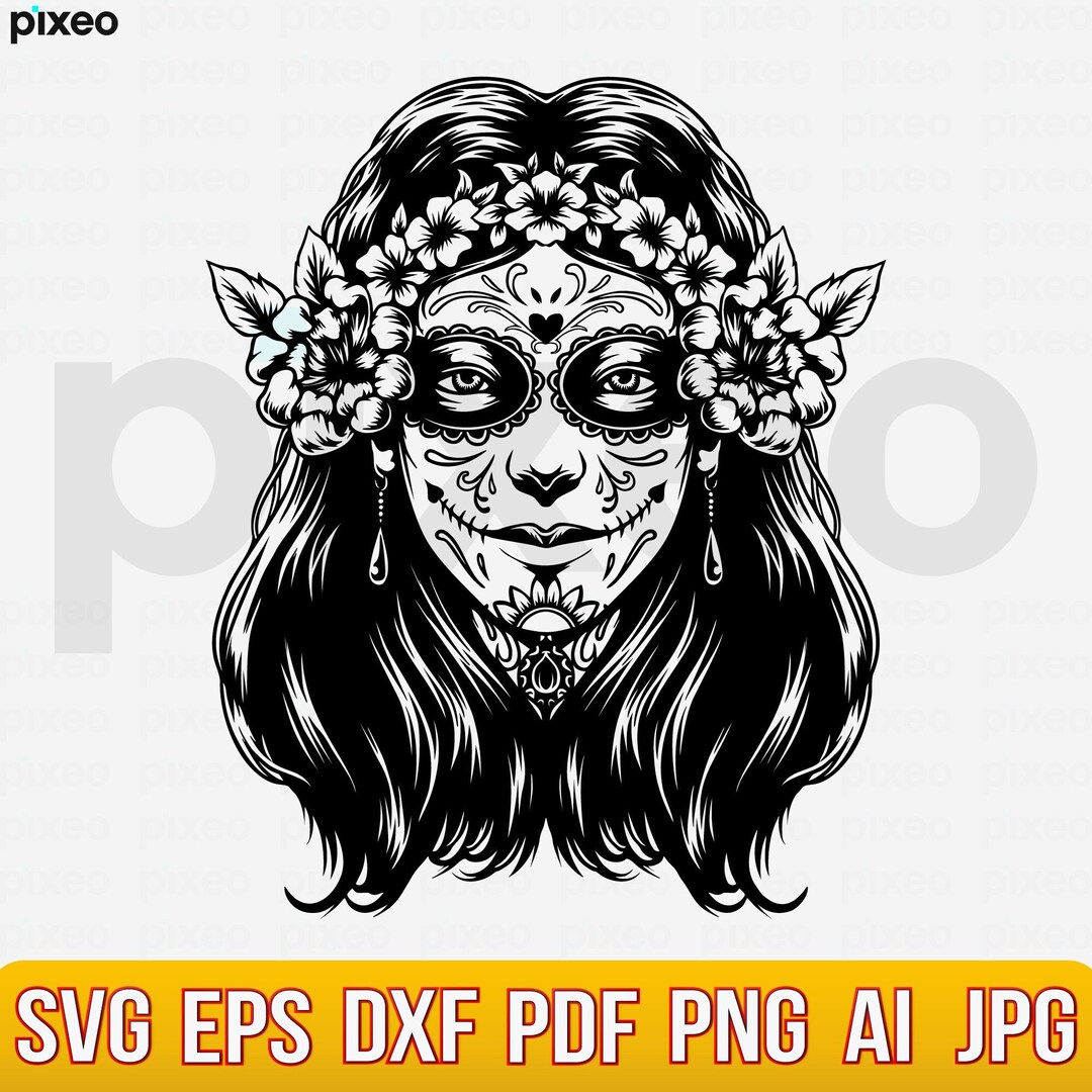 La Catrina SVG, Floral Sugar Skull, Day of the Dead Cut File (digital ...