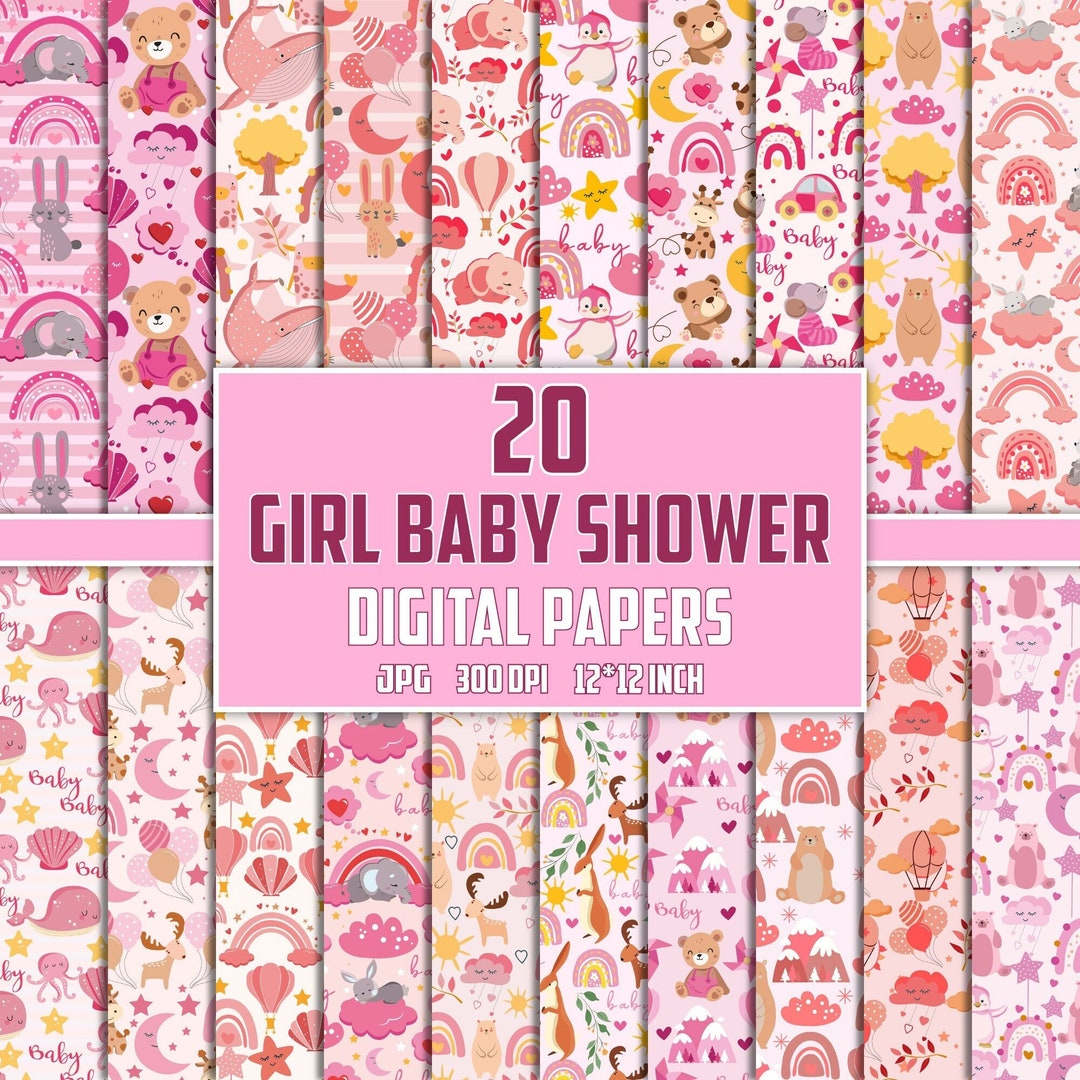 Baby Shower Digital Paper, Baby Shower Seamless Patterns, Baby Shower ...