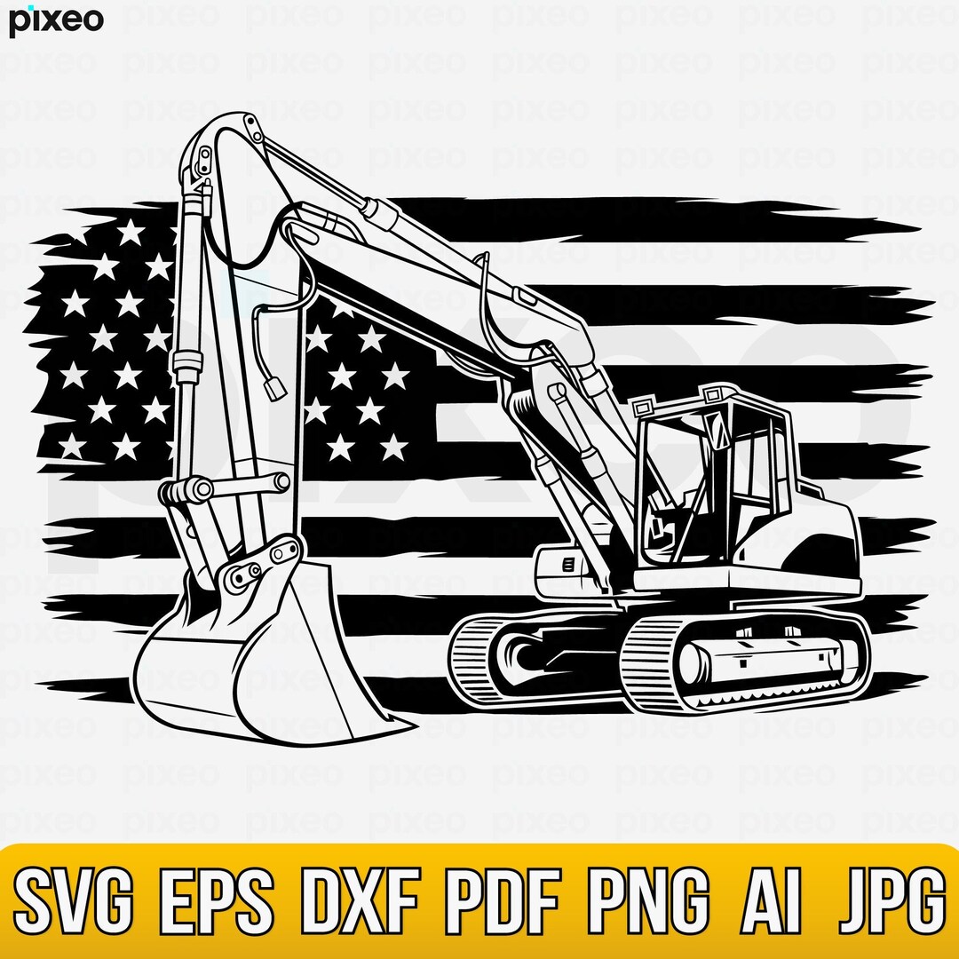 Excavator With Flag Svg, Excavator Svg, Excavator Clipart, Excavator ...