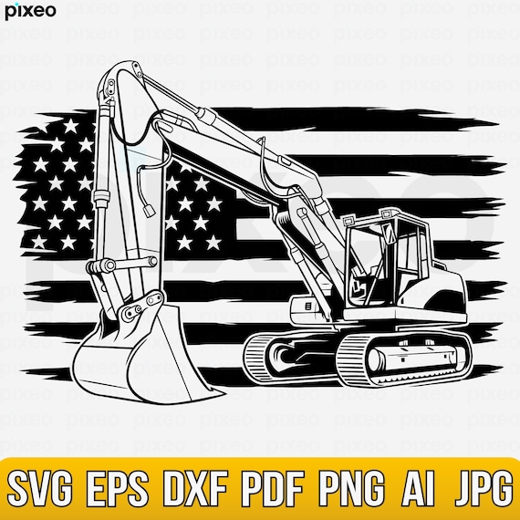 Excavator With Flag Svg Excavator Svg Excavator Clipart - Etsy
