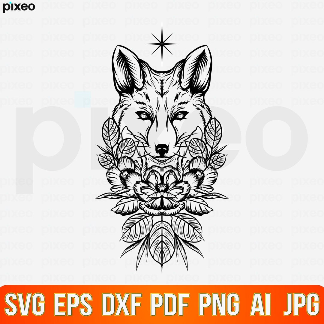 Fox With Flowers SVG: Cricut Cut File (PNG, PDF) - Etsy