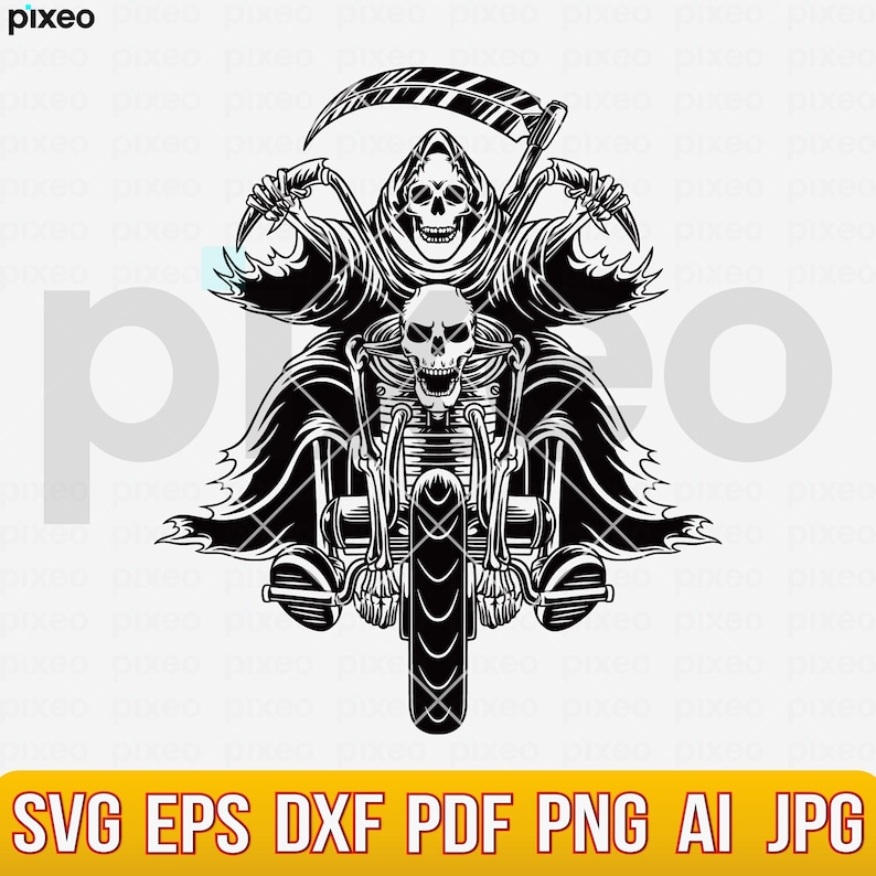 Grim Reaper Motorcycle SVG: Halloween Skeleton Clipart (digital ...
