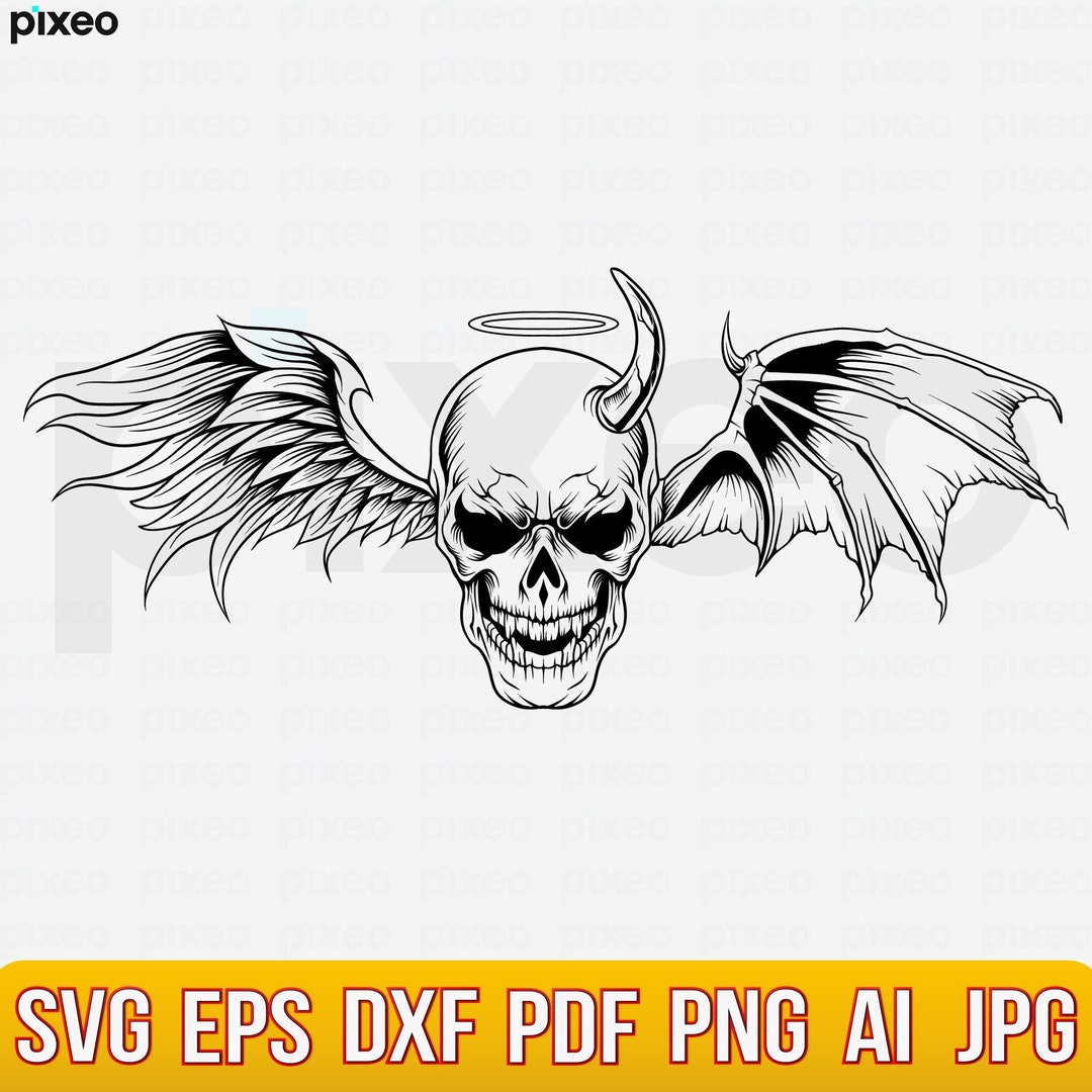 Skull With Wings SVG, Skull With Flowers SVG, Skull SVG, Angel Devil ...