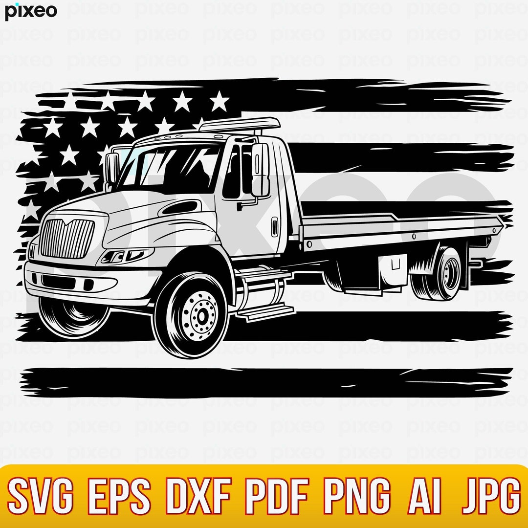 US Tow Truck With Flag Svg, Tow Truck Svg, Truck Svg, Big Truck Clipart ...