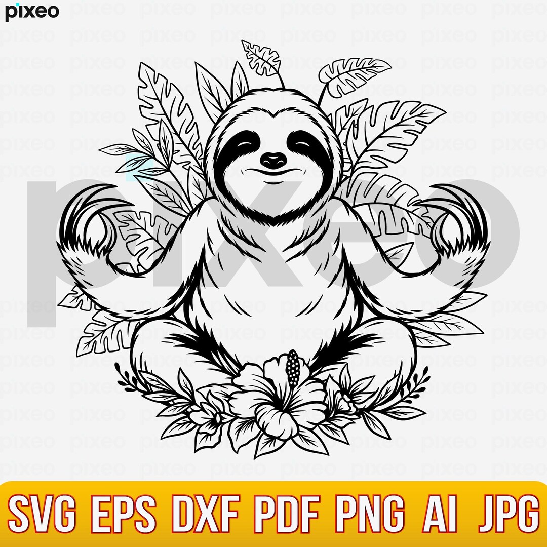 Sloth With Flowers Svg, Sloth Svg, Sloth Flower Svg, Sloth Head Svg ...