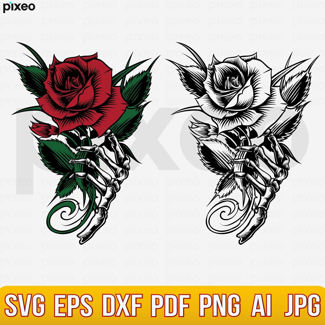 Skeleton Hand Rose Svg, Hands Death Svg, Skull Rose Svg, Flower Tattoo ...