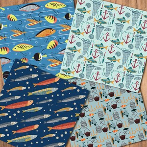 Fishing Digital Papers: Unique Fisherman Clipart & Patterns (digital ...