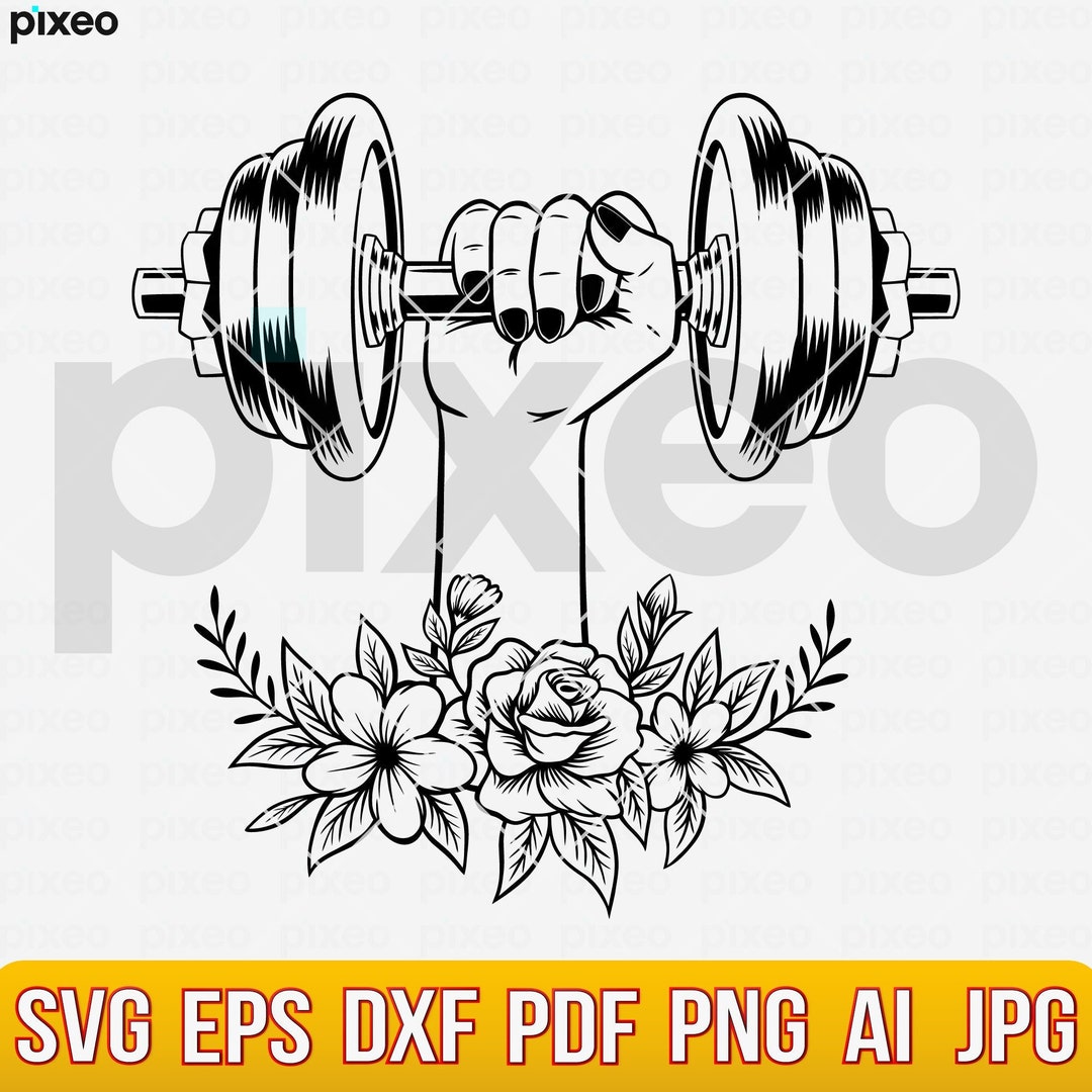 Fitness Girl Svg, Dumbbell With Flowers Svg, Barbell Svg, Women ...