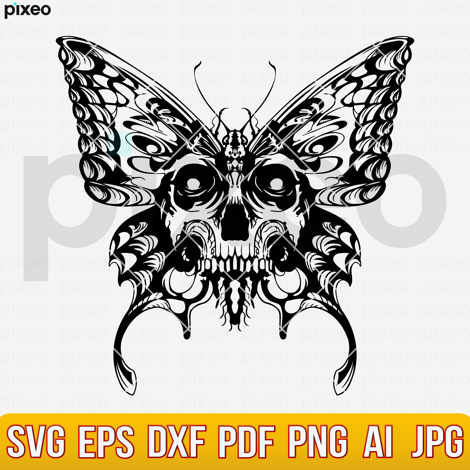 Butterfly Skull SVG: Gothic Skeleton Clipart (digital Download) - Etsy