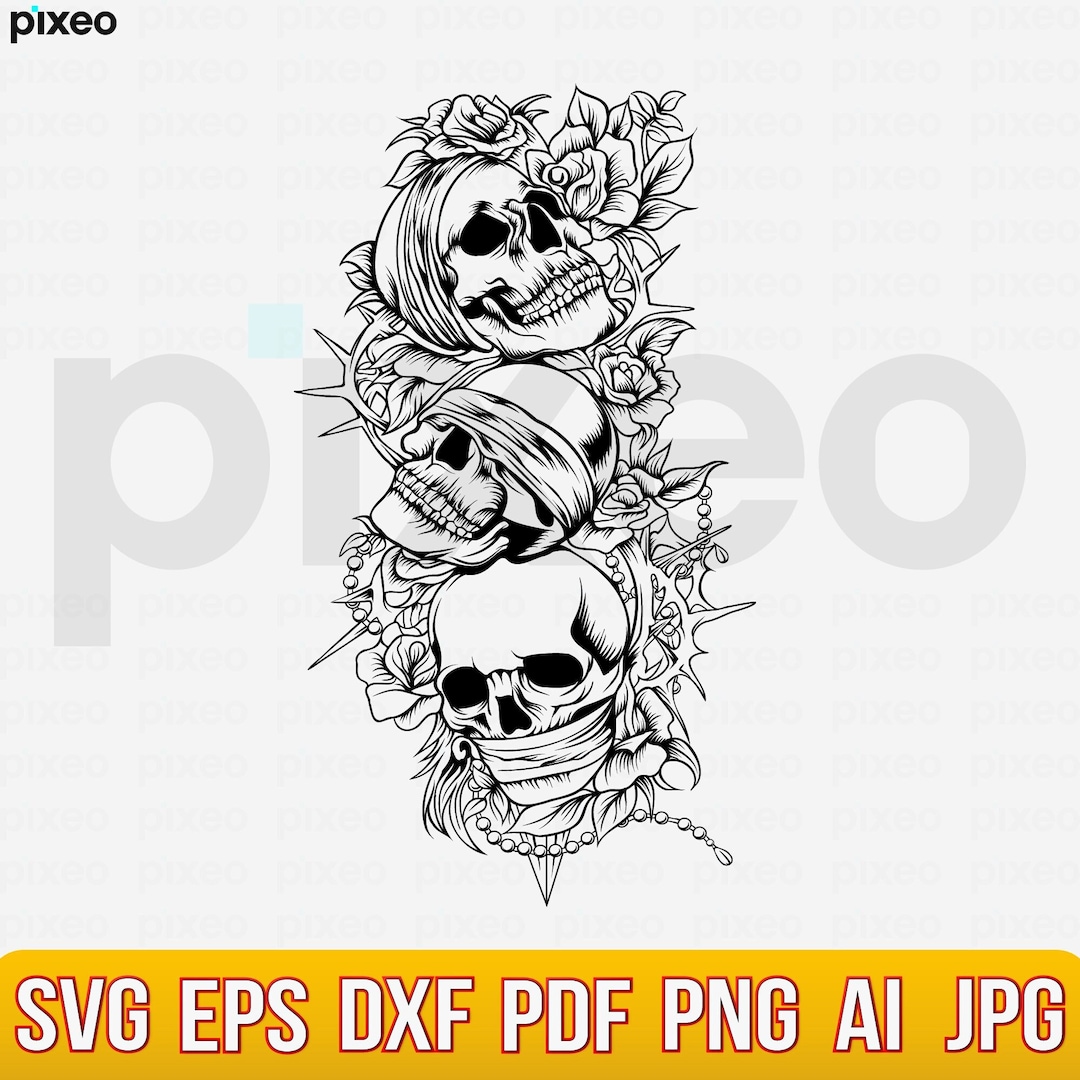 Three Wise Skulls SVG: See Hear Speak No Evil Clipart - Etsy