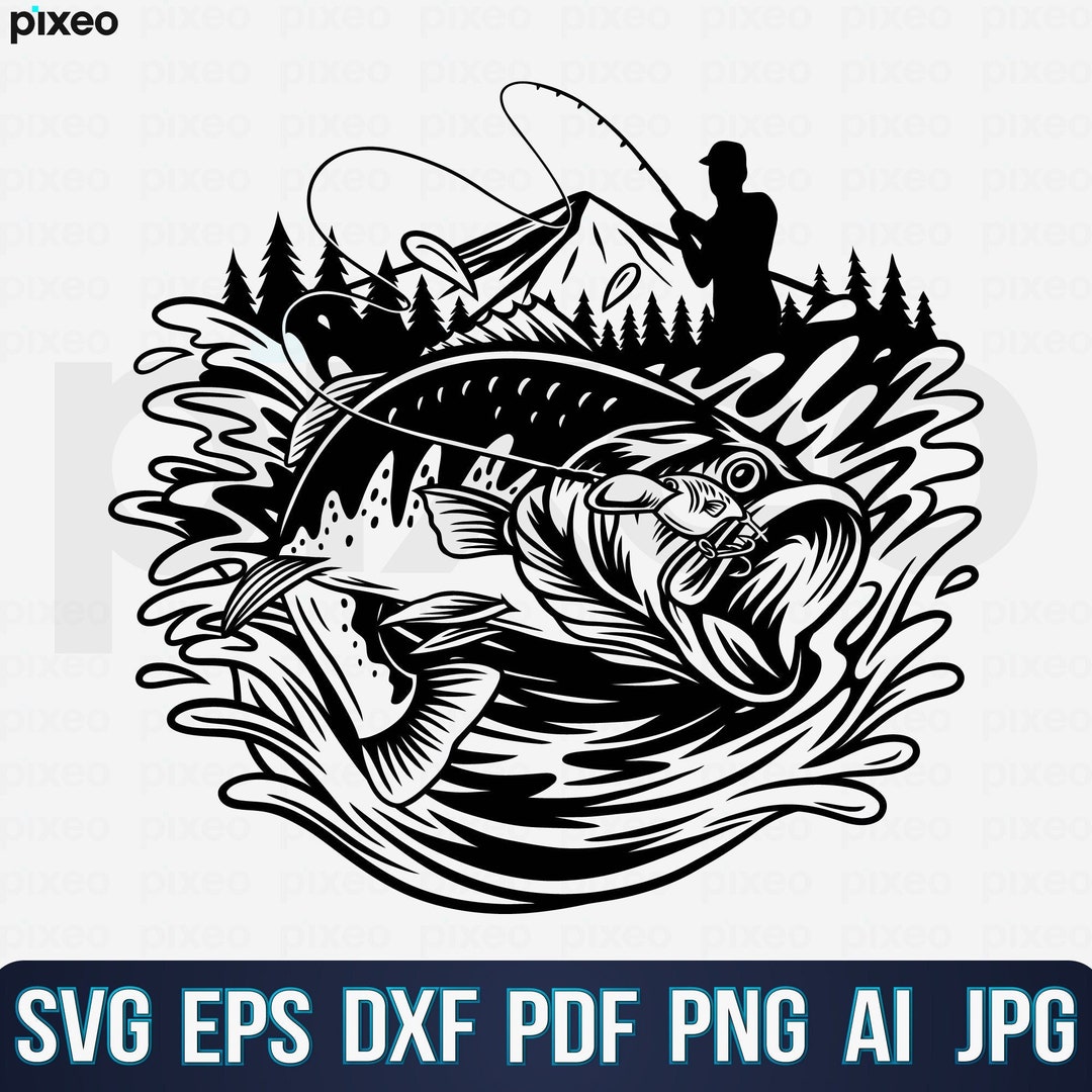 Bass Fishing Svg, Fishing Svg, Bass Fish Svg, Bass Clipart, Bass Vector ...