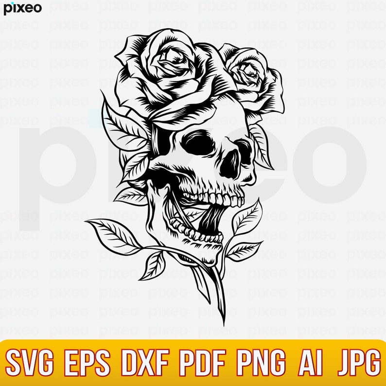 Skull and Roses SVG Skull With Flowers SVG Skull SVG Skull - Etsy