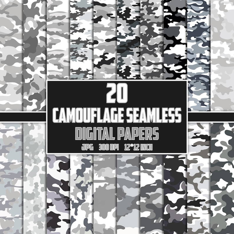 White Camouflage Seamless Digital Paper: 20 JPG Patterns (digital ...