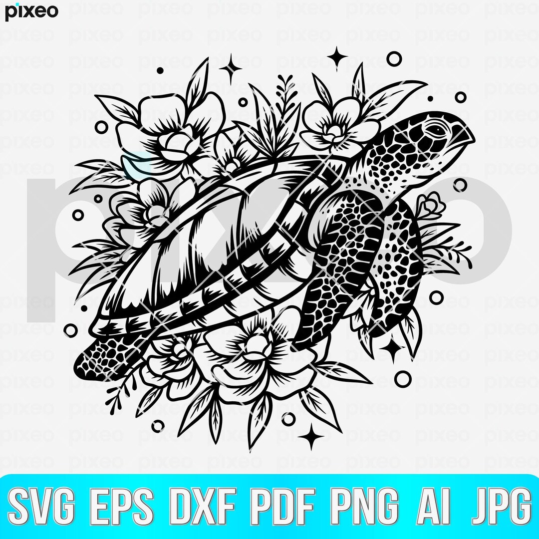 Sea Turtle With Flowers SVG, Floral Sea Turtle Clipart, Ocean Animal ...