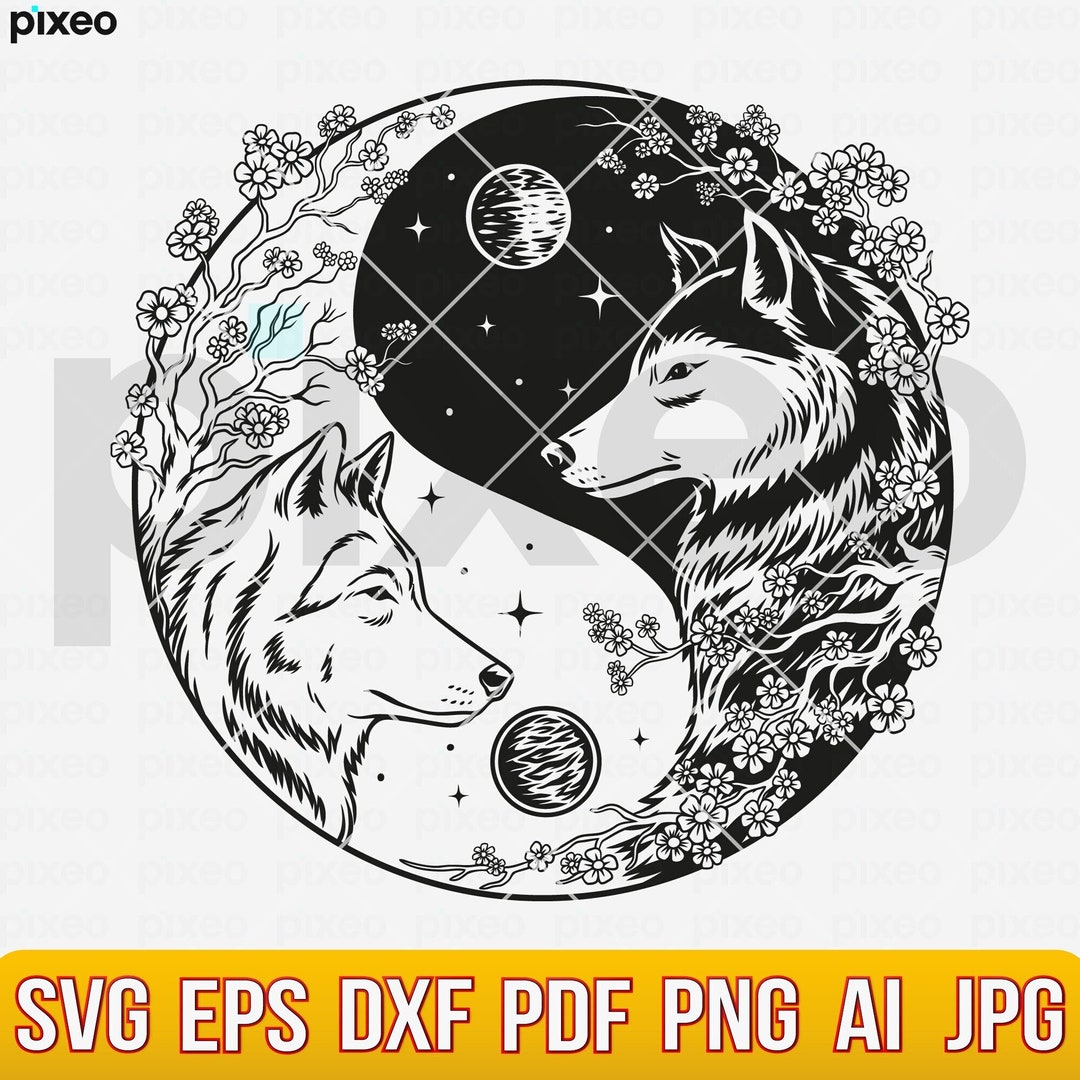 Wolf Yin Yang SVG: Luna and Alpha, Floral Design (cut File) - Etsy
