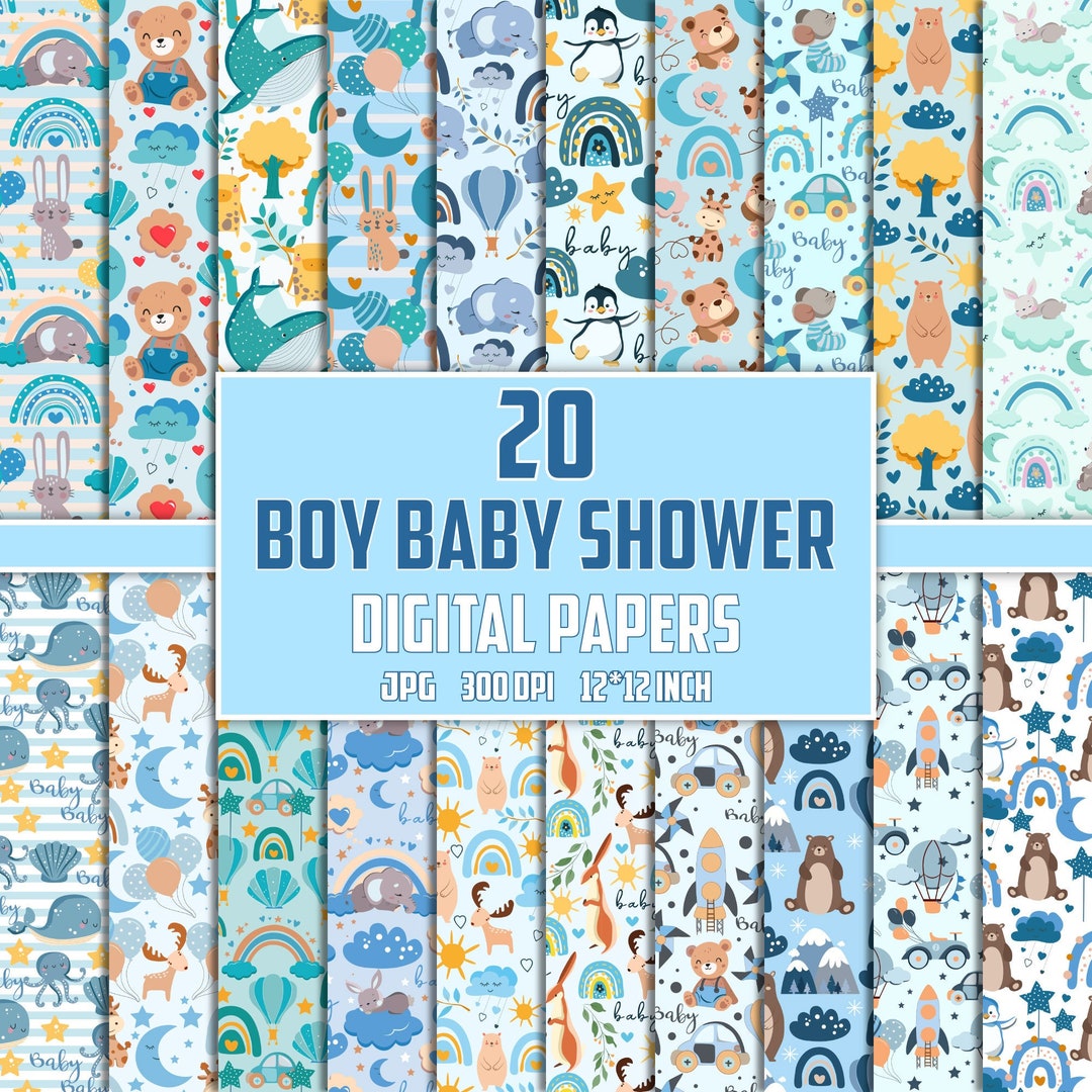 Baby Shower Digital Paper, Baby Shower Seamless Patterns, Baby Shower ...
