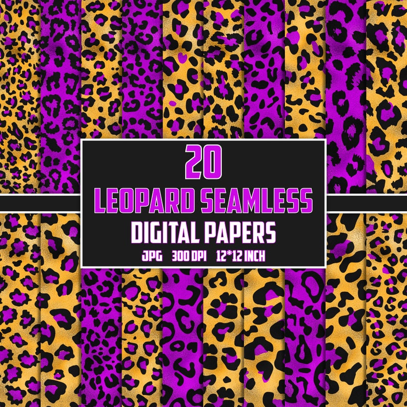 Purple Gold Leopard Digital Paper Leopard Seamless Pattern | Etsy